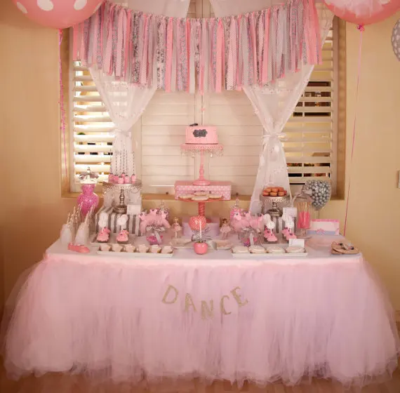 Pink Color Tulle Tutu Table Skirt Princess Table Birthday Cake Table ...
