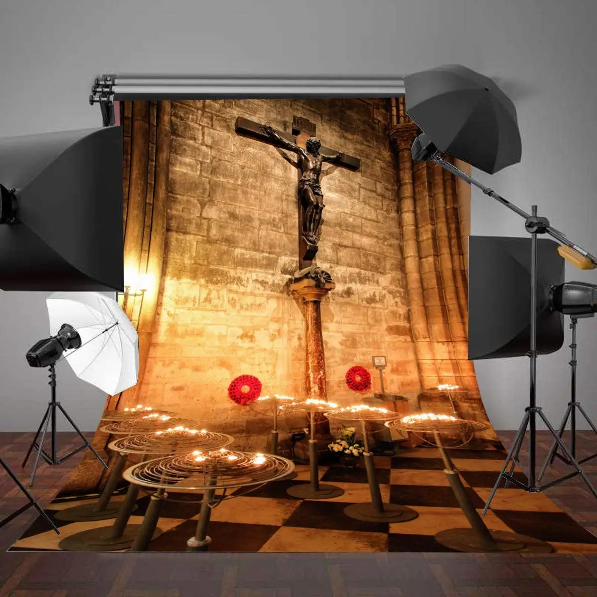 150x220cm Christian Church Interior Scene Backdrop Big Cross ...