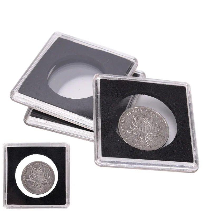 1pc 4.8*4.8cm Coin Transparent Container Square Coin Storage Box ...