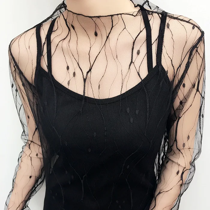 2017 new mesh lace transparent primer shirt spring and autumn women ...
