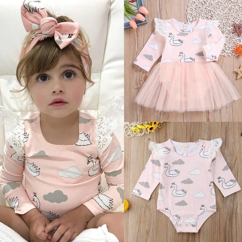 Girls Dresses Infant Newborn Baby Girl Cartoon Swan Romper Tulle ...
