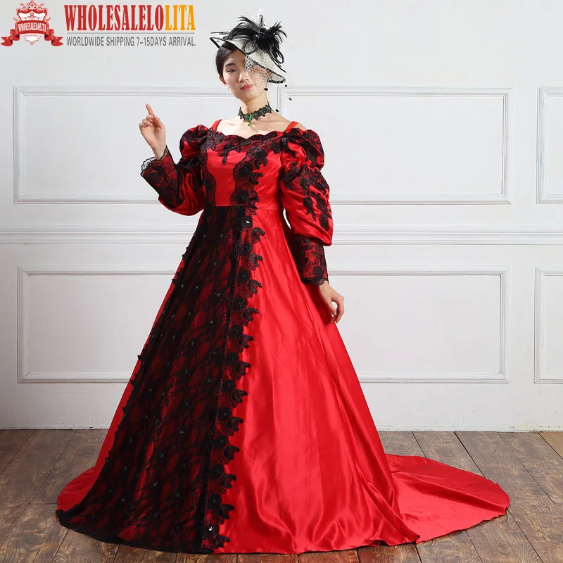 Red Gothic Period Party Baroque Marie Antoinette Dress Renaissance ...