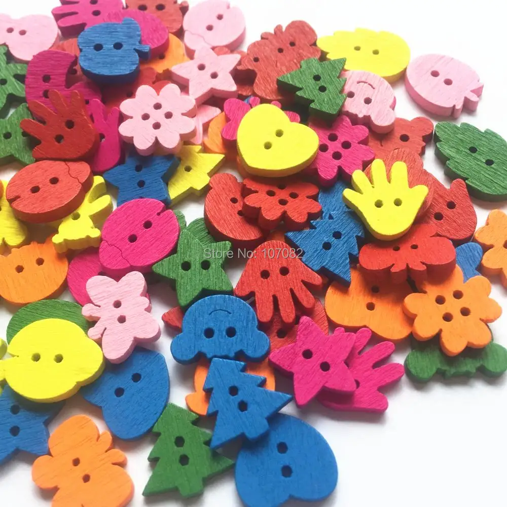 1000pcs Different Shaped Mixed Wood Cartoon Buttons Embellishments ...