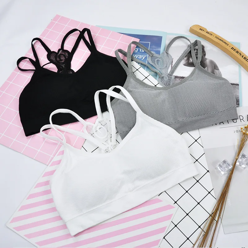 Teens Girls Sports Bra Puberty Gym Underwear Wireless with Chest Pad ...