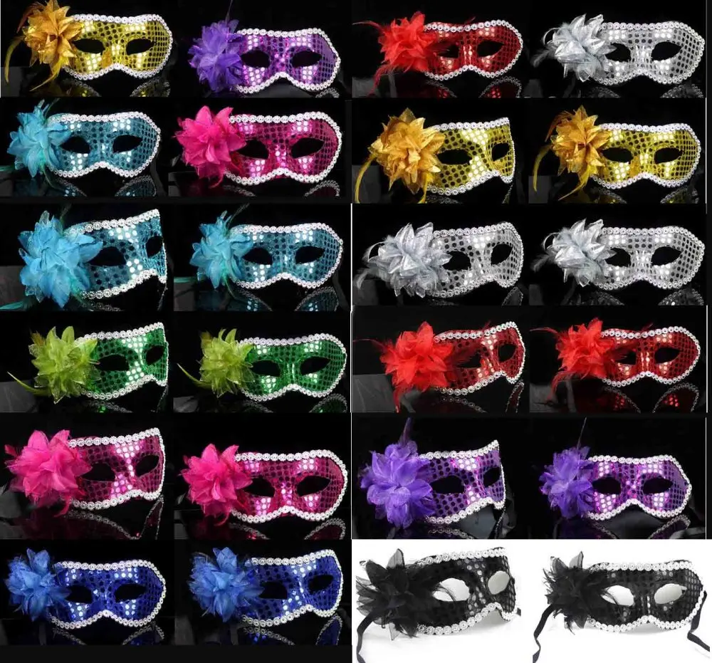 Deluxe Fashion Fabric Flower Cord Half Face Ball Party Masquerade ...