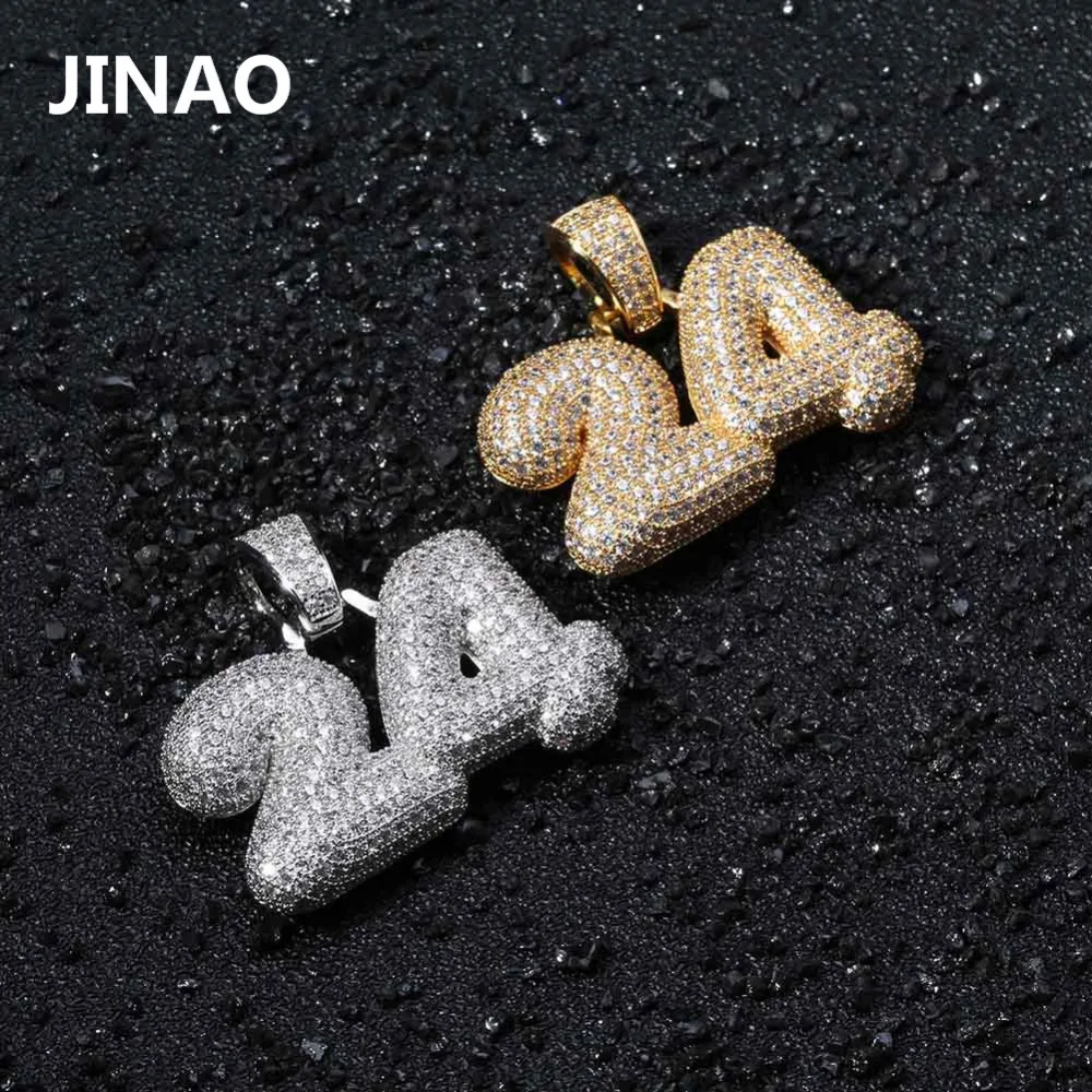 JINAO Gold Silver Color Iced Out Chain Cubic Zircon Bubble Number 24 ...