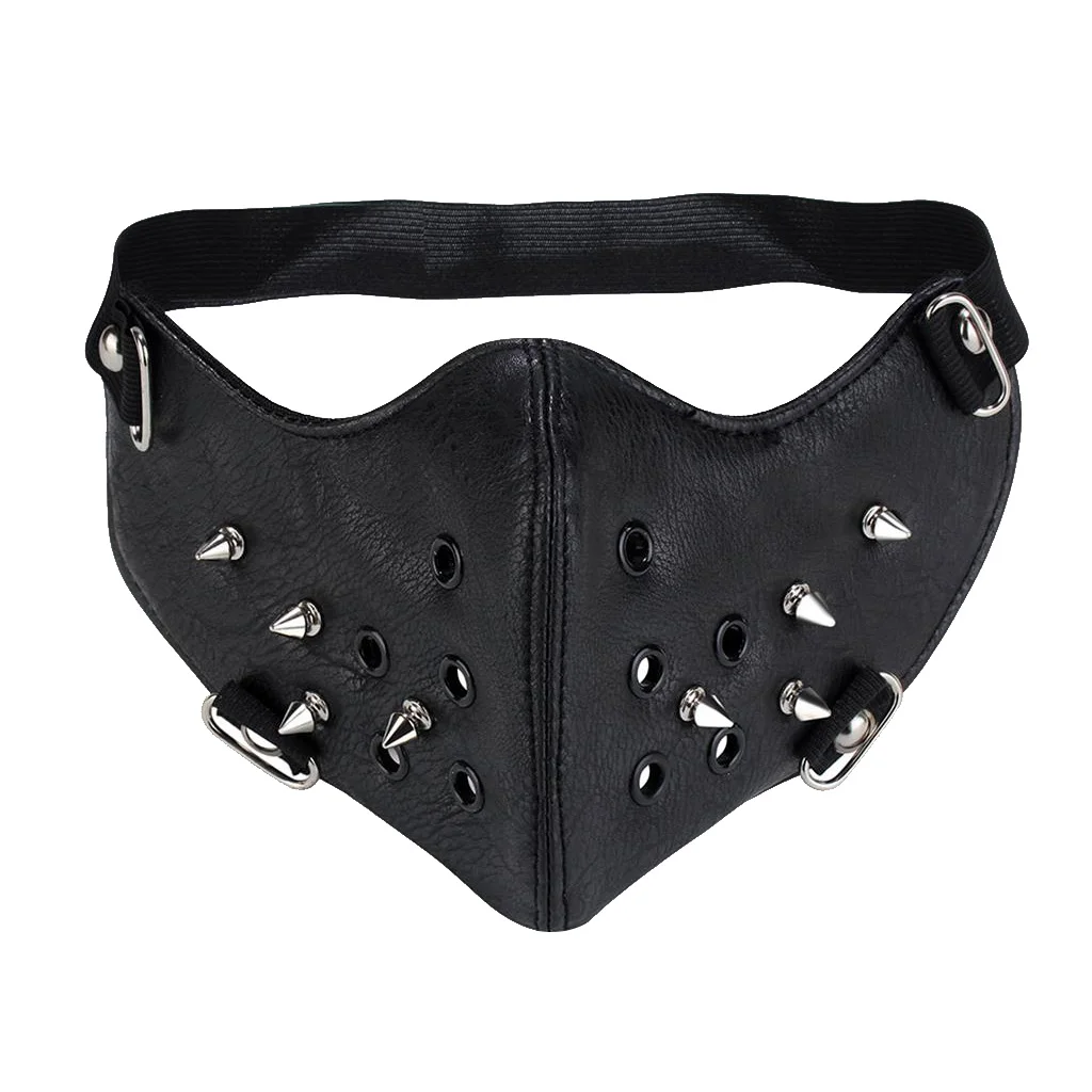 Black Steampunk Punk Mask Unisex Rock Biker Gothic PU Leather Rivet ...