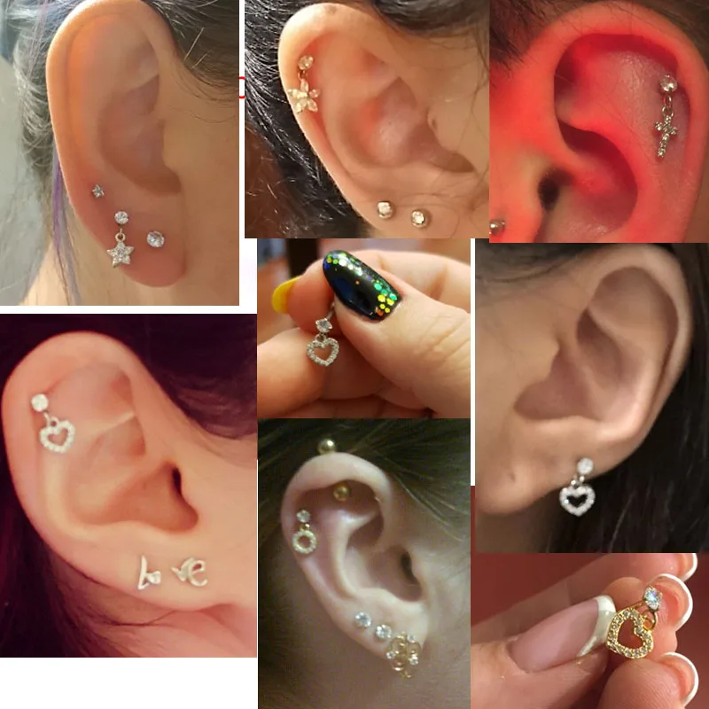 6 디자인 작은 Tragus 피어싱 스터드 Cz 귀 피어싱 쥬얼리 매달리는 Tragus 귀걸이 조가비 스터드 헬릭스 연골