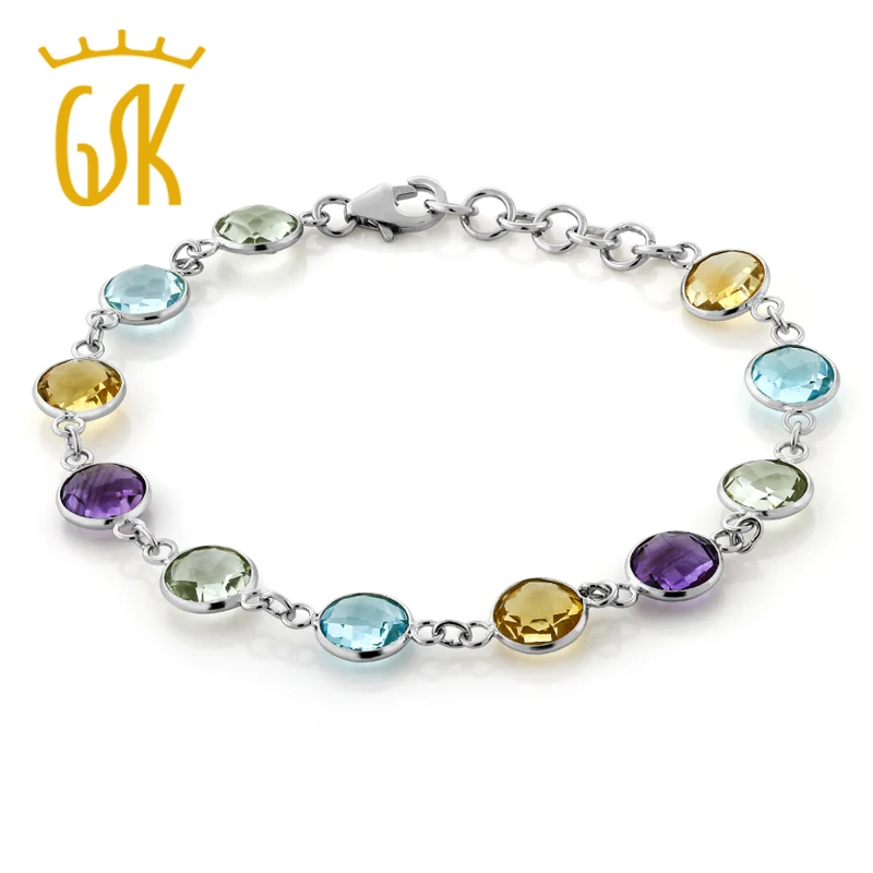 GemStoneKing 25.00 Ct Checkerboard Round 8mm Natural Multi Color Gemstone 925 Sterling Silver ...