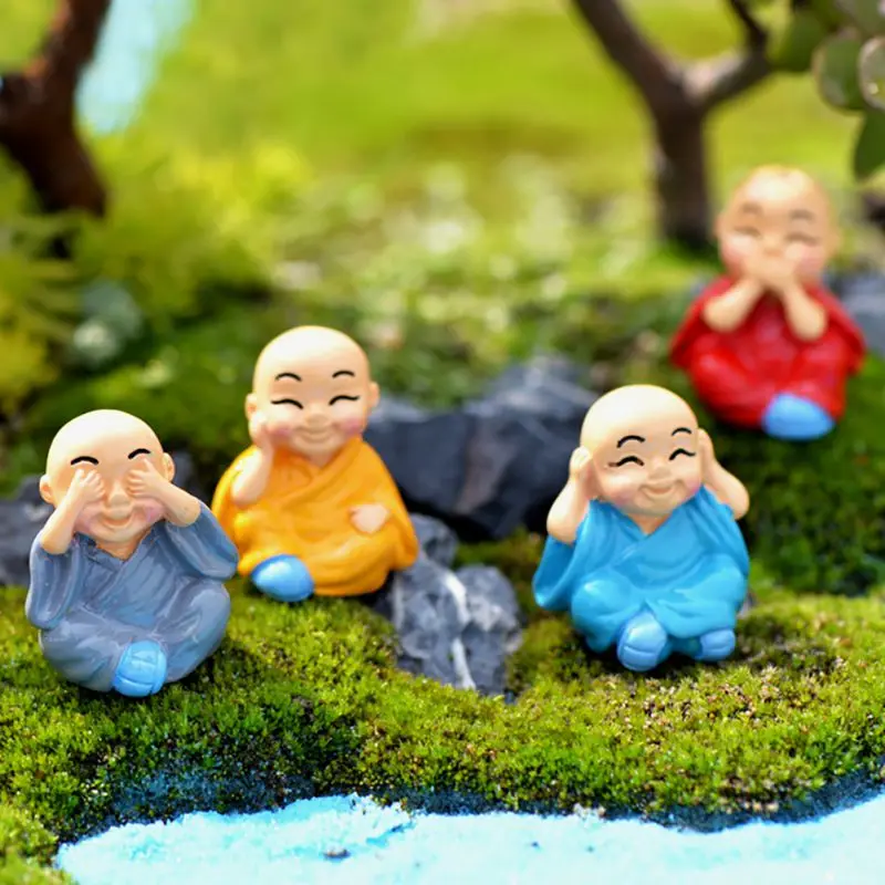 4pc PVC Monks Figurines Fairy Garden Miniatures Ornaments Cute Little ...