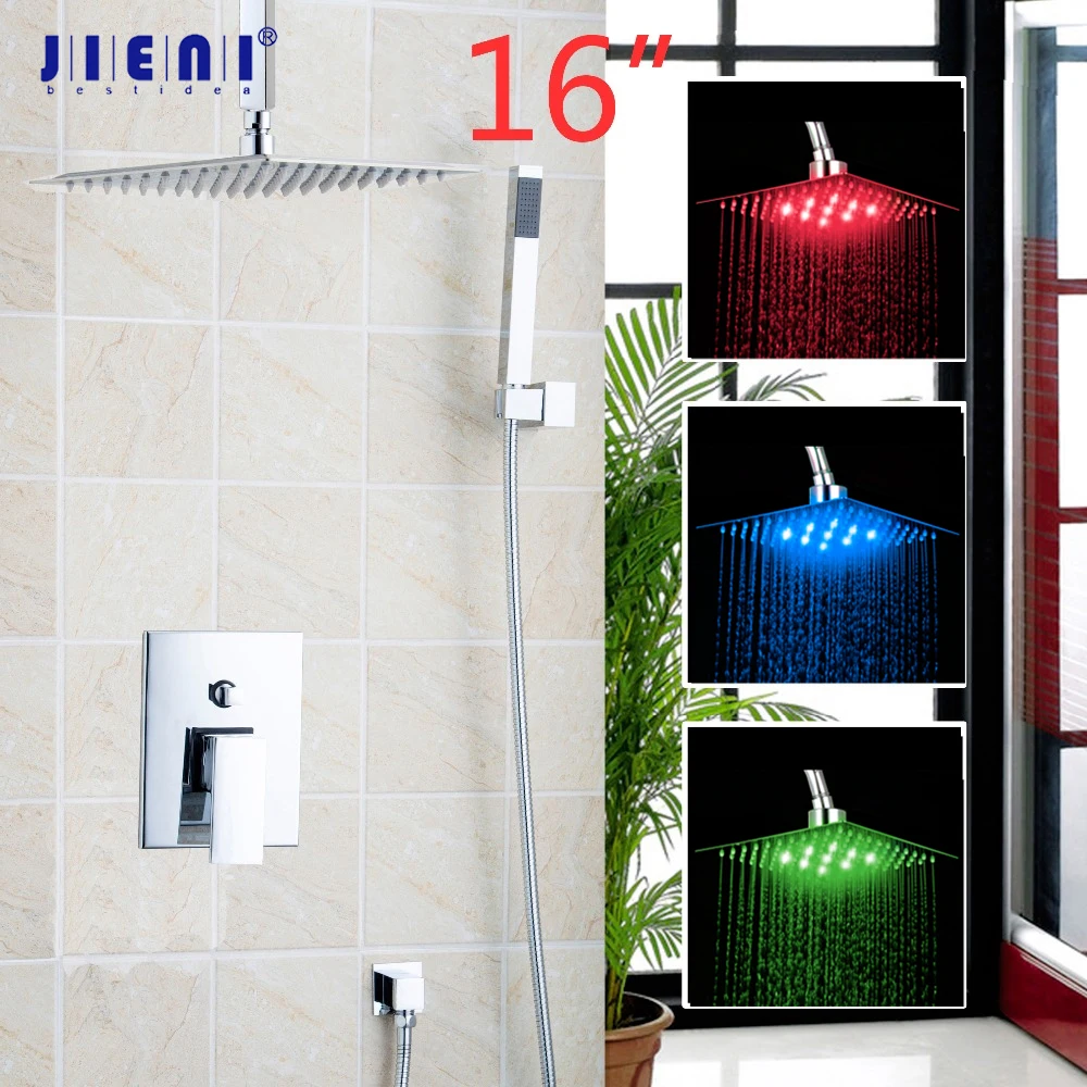 JIENI Conjunto de ducha de lluvia para baño, cabezal de ducha cuadrado ...