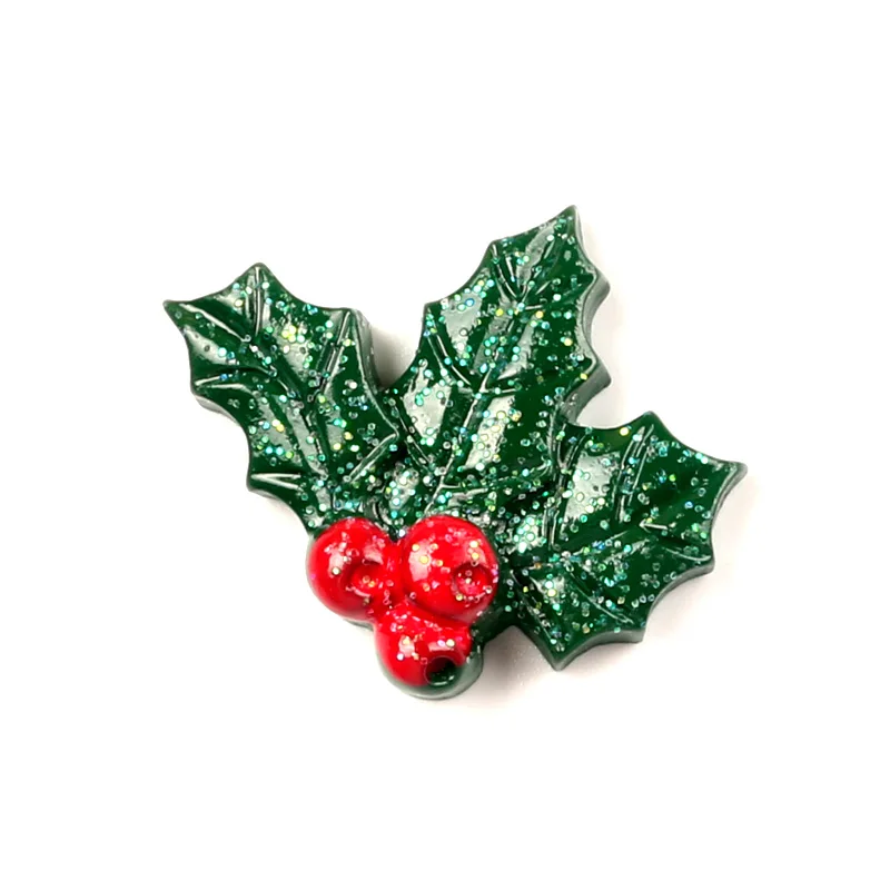 Lf 10pcs Resin Christmas Leaf Patch Decoration Crafts Flatback Cabochon