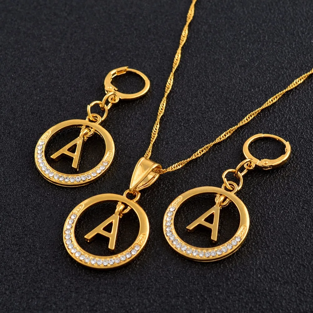 A To Z 26 Letters Necklaces For Women Alphabet Pendant With Stone