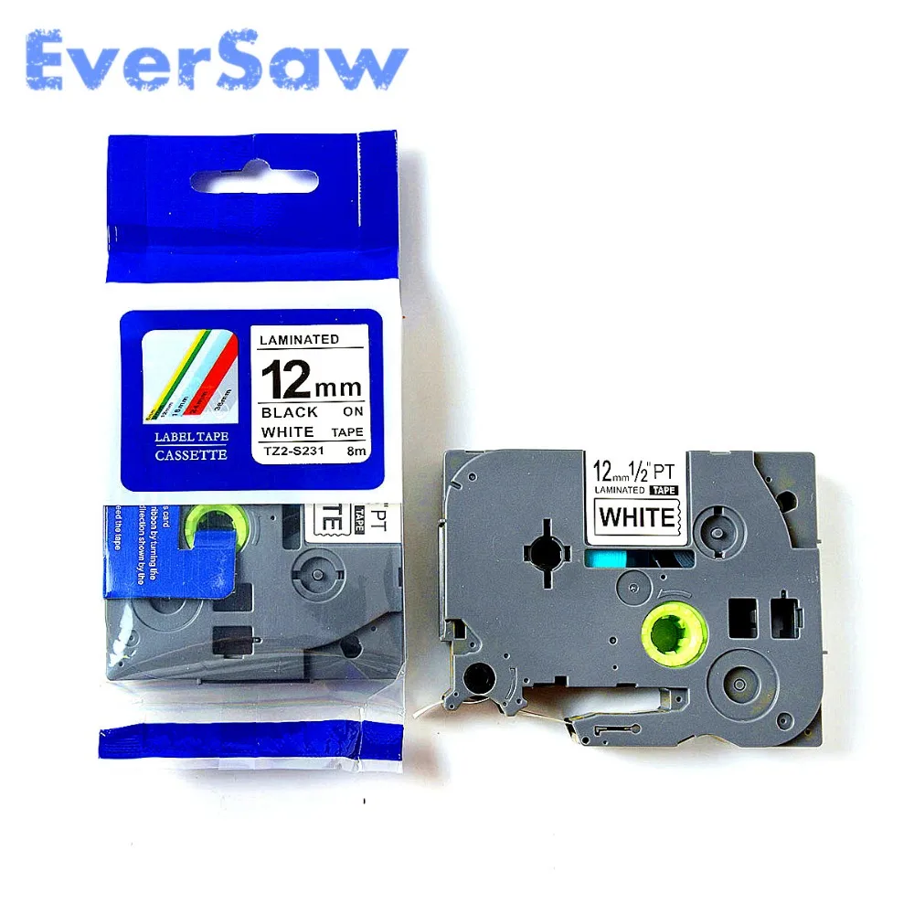 2pcs Very Strong adhesive tze tape 12mm black on white tze s231 TZs231 ...