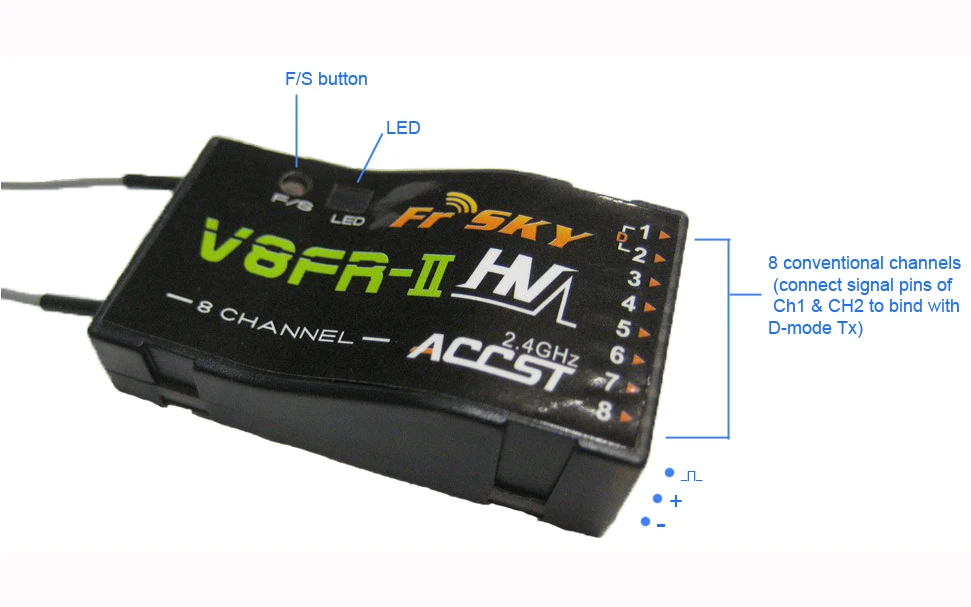 FrSky receptor ACCST V8FR II HV 2,4 GHz, 8 canales, Compatible con ...