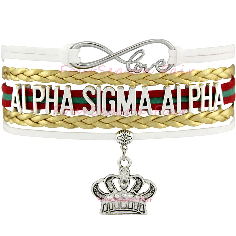 Custom Infinity Love Alpha Sigma Alpha Crown Charm Bracelet Wax Cord ...