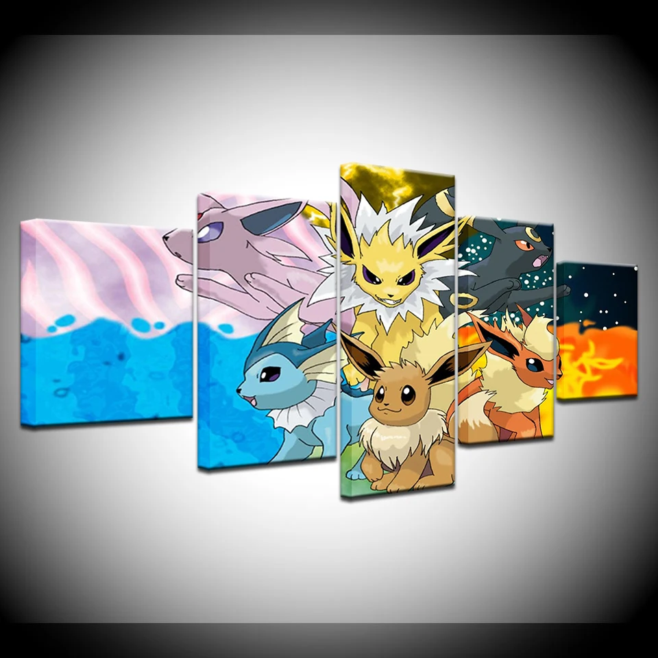 Pokemon Cartoon HD Oil Painting Canvas 5 Panel Poster - KawaiiMerch.com