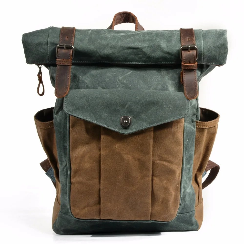 New Hot Luxury Vintage Canvas Backpacks For Men Oil Wax Canvas Leather Travel Backpack Large