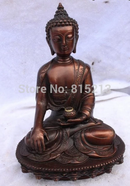 1013 6 "Budismo Chino de Bronce Rojo tallado excelente Sit sakyamuni ...