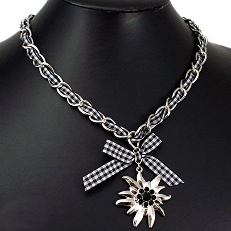 Edelweiss Women Necklace Jewelry Black Plaid Ribbon Choker Necklaces ...