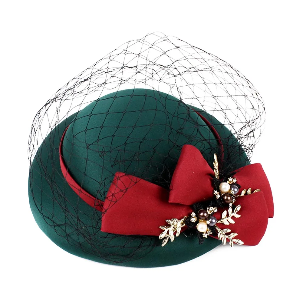 Retro Elegant Ladies Women Green Mini Top Hat Mesh Fascinator Hair Clip ...