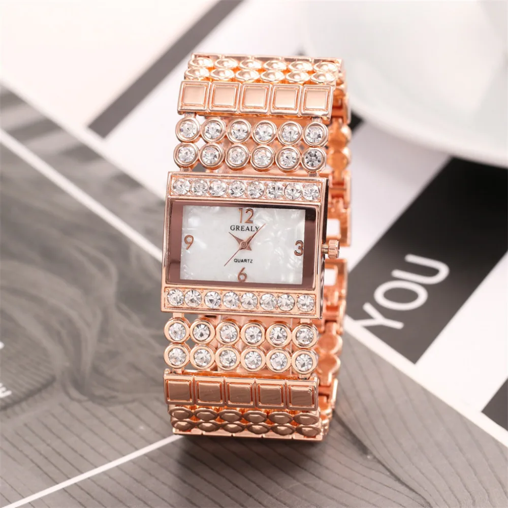 Luxury Ladies Metal Quartz Stainless Belt Rectangle Dial With Diamond ...