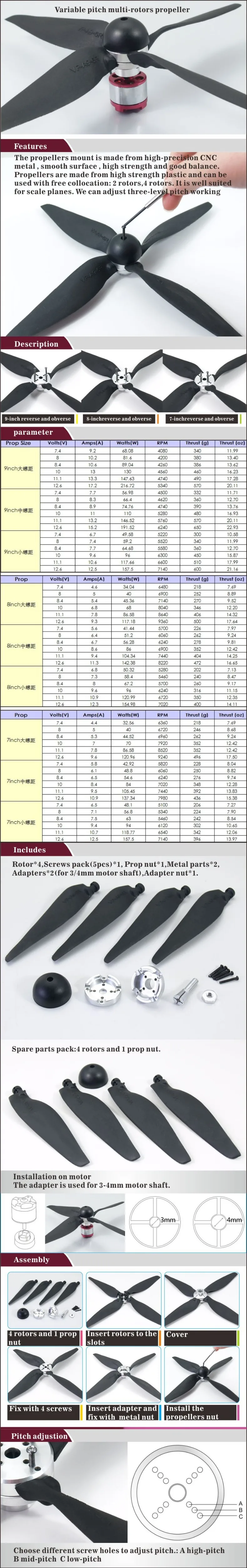 Free Shipping Variable Pitch Dismountable Multi-rotor Scale Propellers ...