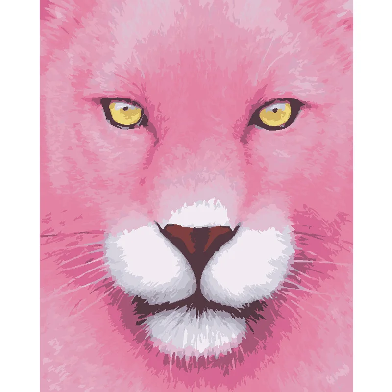 Qluo Pink Cartoon Animal Lion Pattern Oil Painting By Numbers On Canvas ...