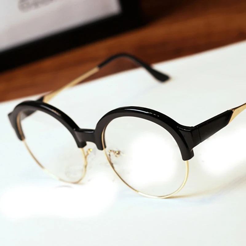 Free Shipping 2016 Retro Round Glasses Half Frame Eyeglasses Frame Female Male Myopia Plain