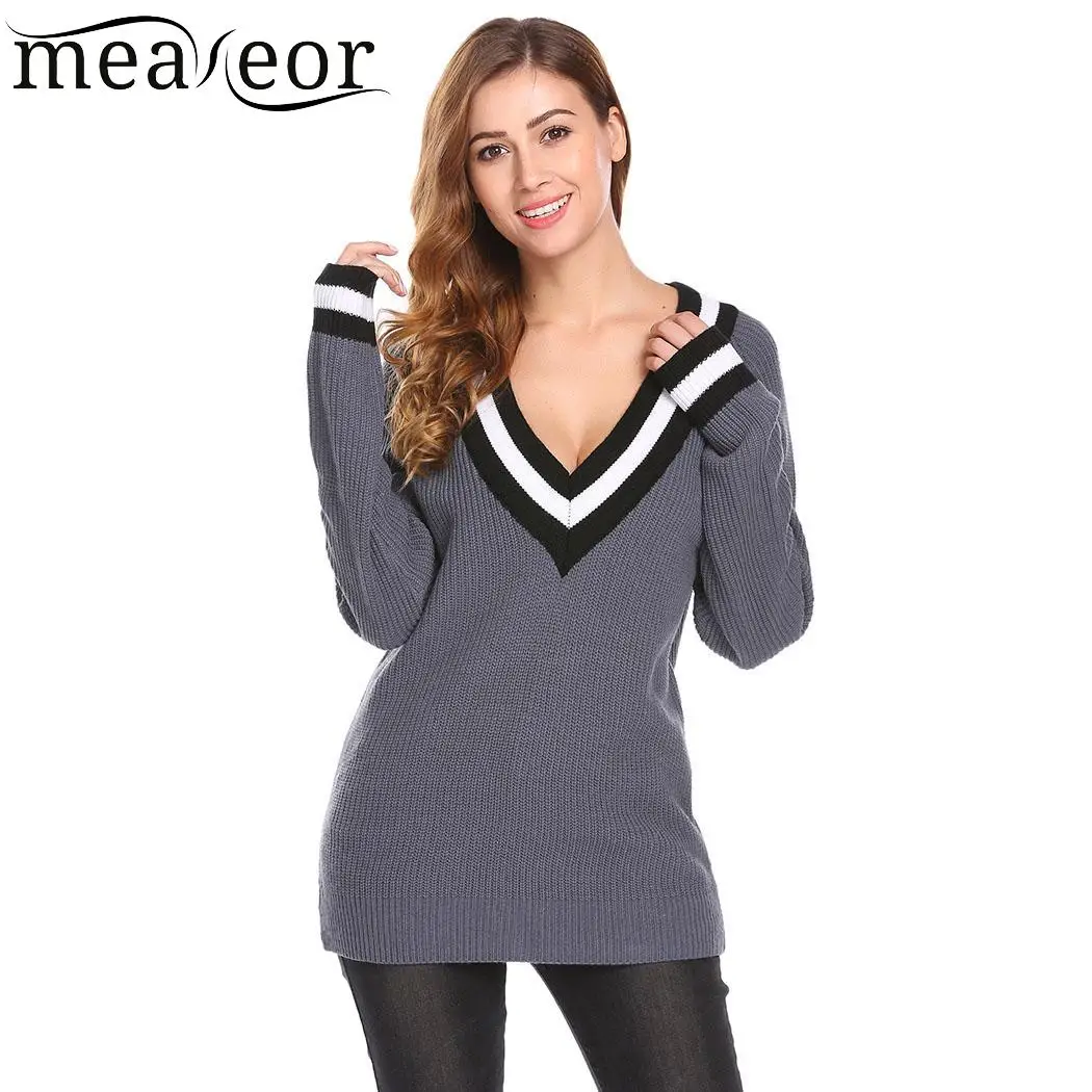 Meaneor Fit Women Sweaters Causal Women Tops Pullover Loose Patchwork ...