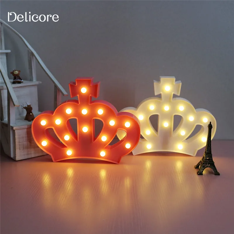 DELICORE 3D White Pink Crown Table Light Warm White Shine LED Night ...