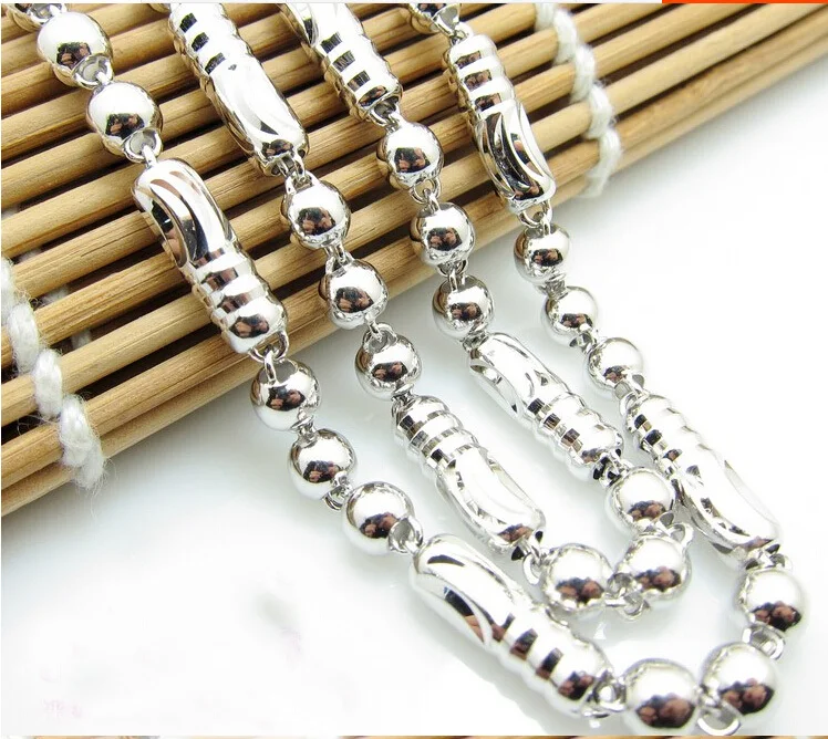 19 inch Pure 925 Sterling Silver Men's Beads Necklace chain Heavy gold ...