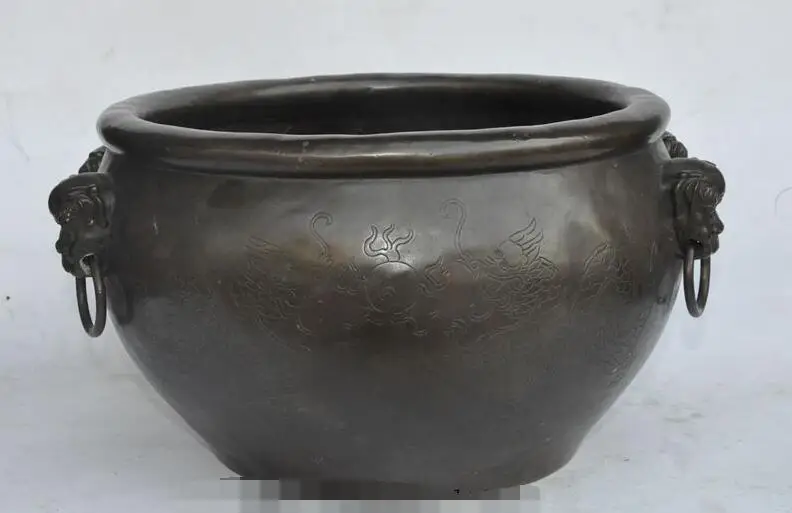 Chinese pure bronze fengshui dragon statue Incense burner Censer Pot ...