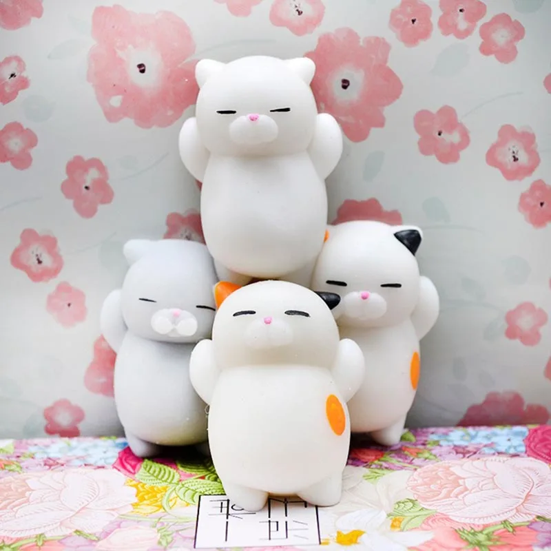 4pcs Kawaii Squishy Cute Cats Decompression Hand Squeeze Pinch Toy Mini ...