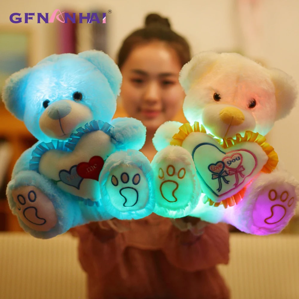 1pc 25/30cm cute light up LED heart Teddy bear plush toy stuffed soft ...