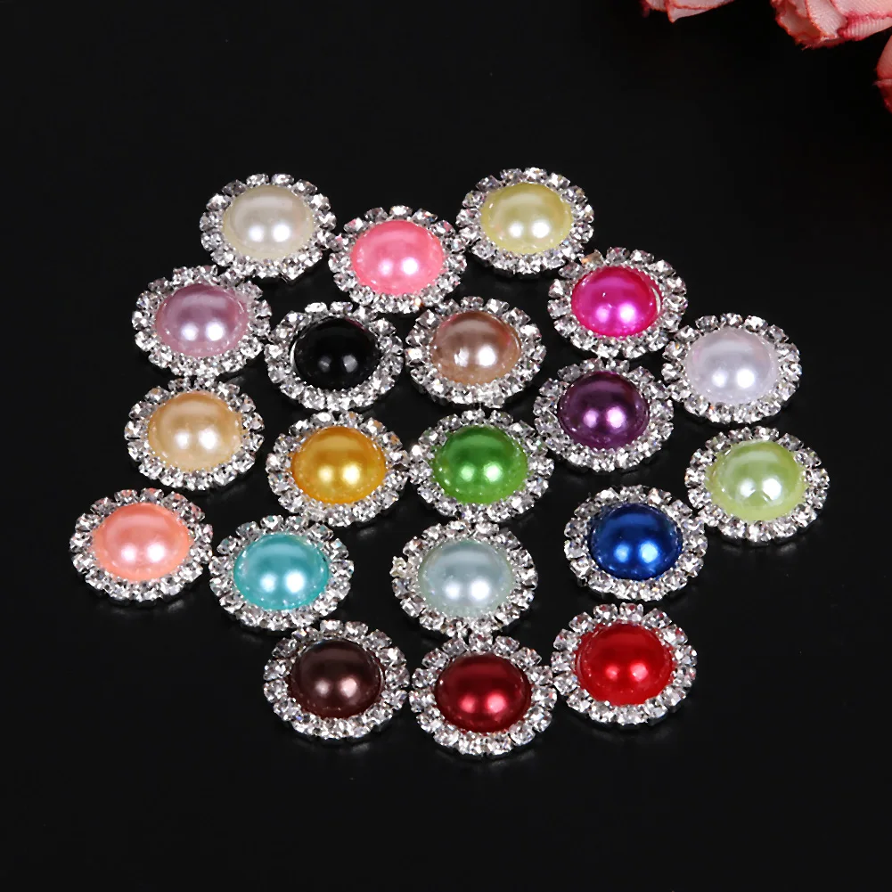 Aliexpress.com : Buy 20Pcs 15mm Flatback Rhinestone Buttons Bling Pearl ...