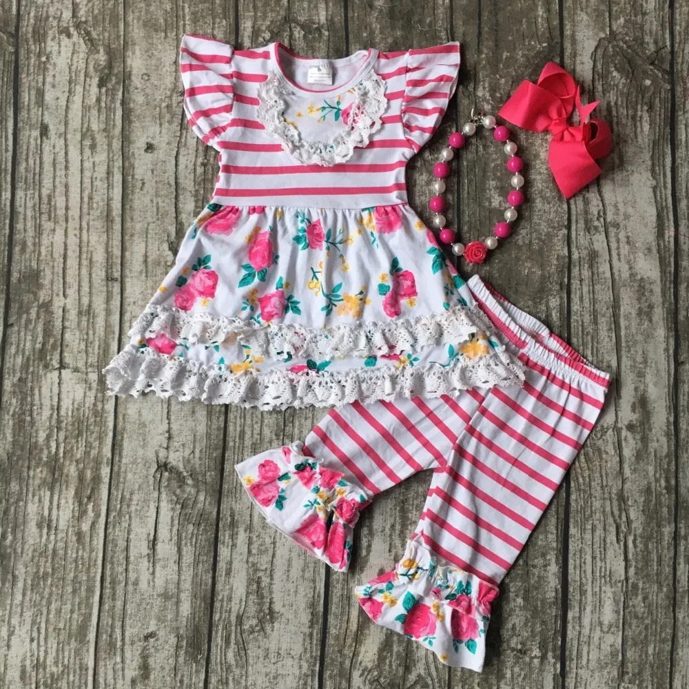 baby girls Summer clothing girls floral lace ruffle outfits children ...