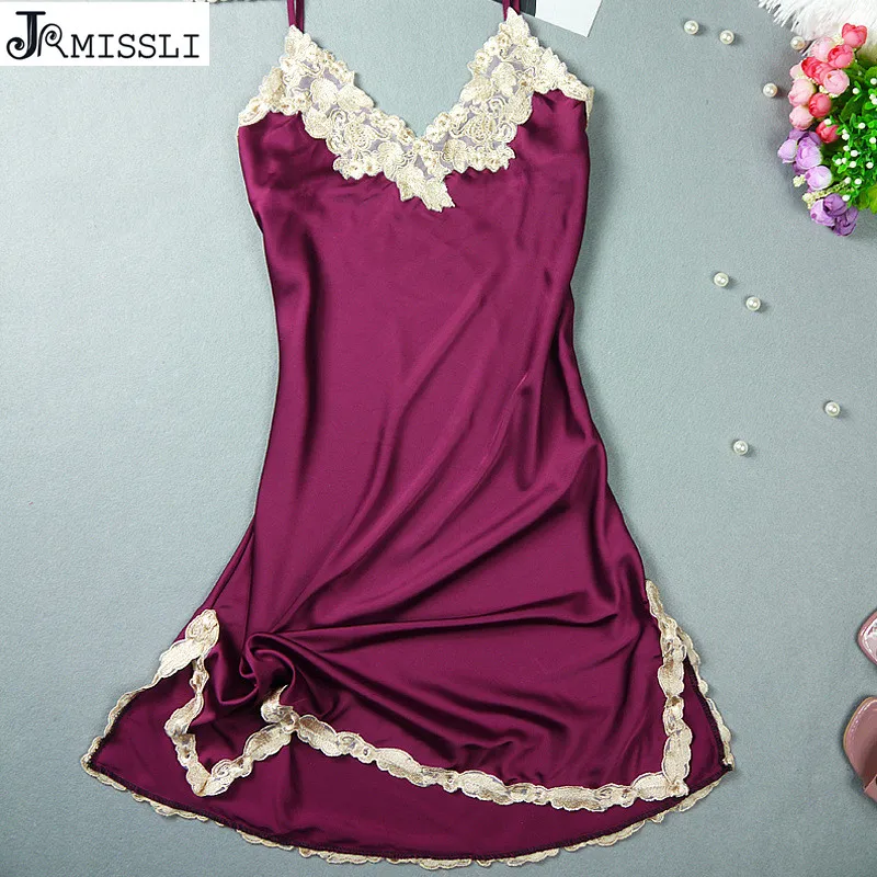 Jrmissli Sexy Mini Nightgowns Women Embroidered Nightwear Sleepwear V