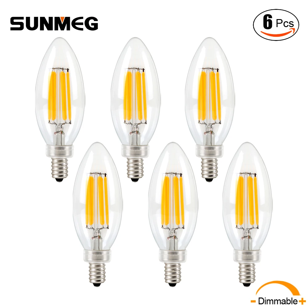 SUNMEG C35 110V 220V LED Bulb Filament Chandelier Lamp 2W 4W 6W Candle Light Dimmable E12 E14 ...