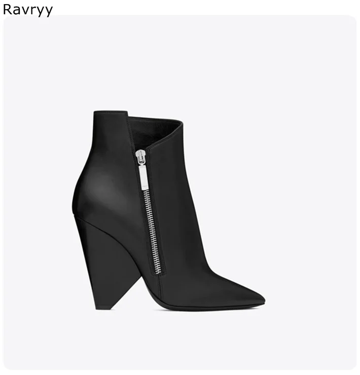 Botines de piel con tacón grueso para mujer, botas cortas con punta en ...