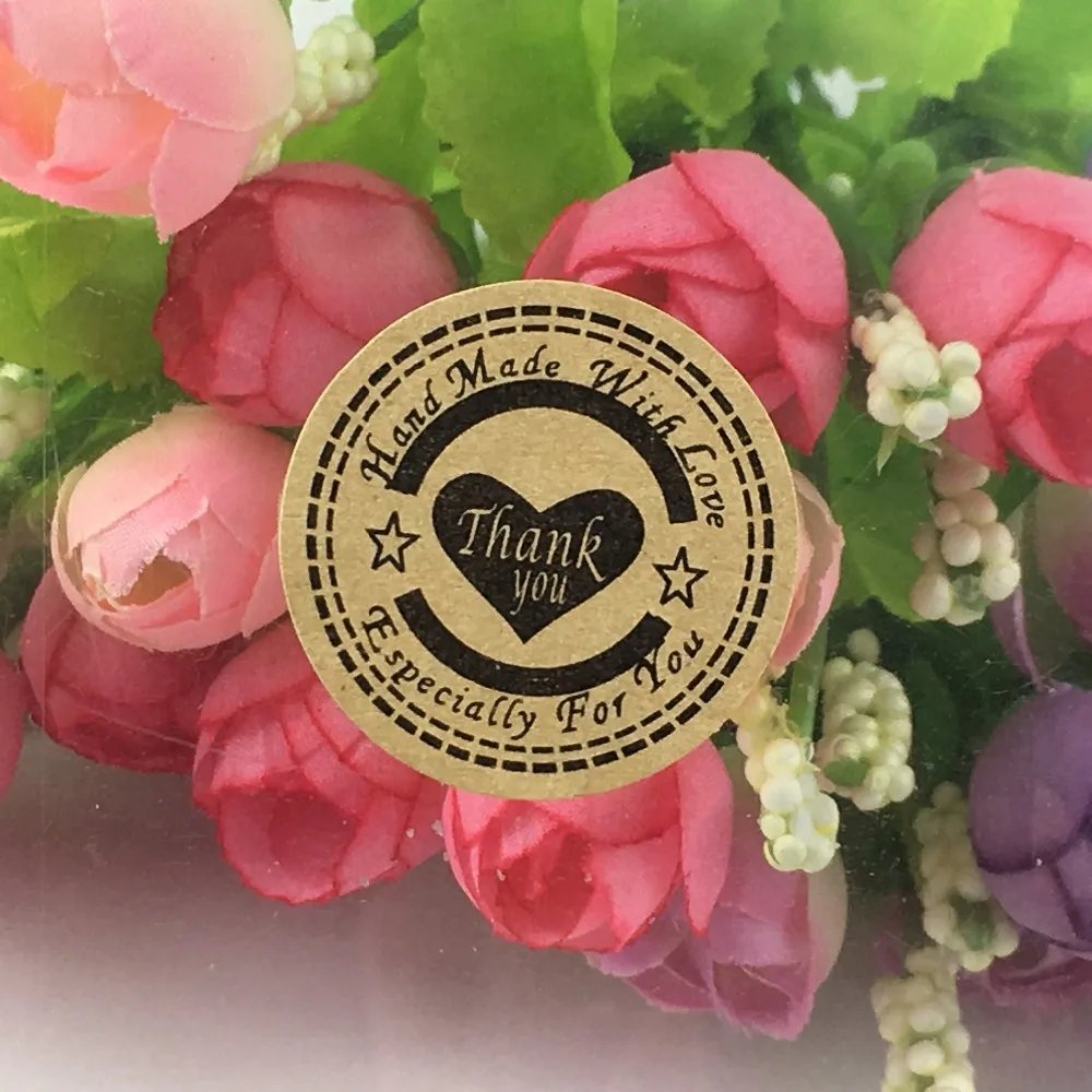 100pcs/lot 3cm Thank You love self adhesive stickers kraft label ...