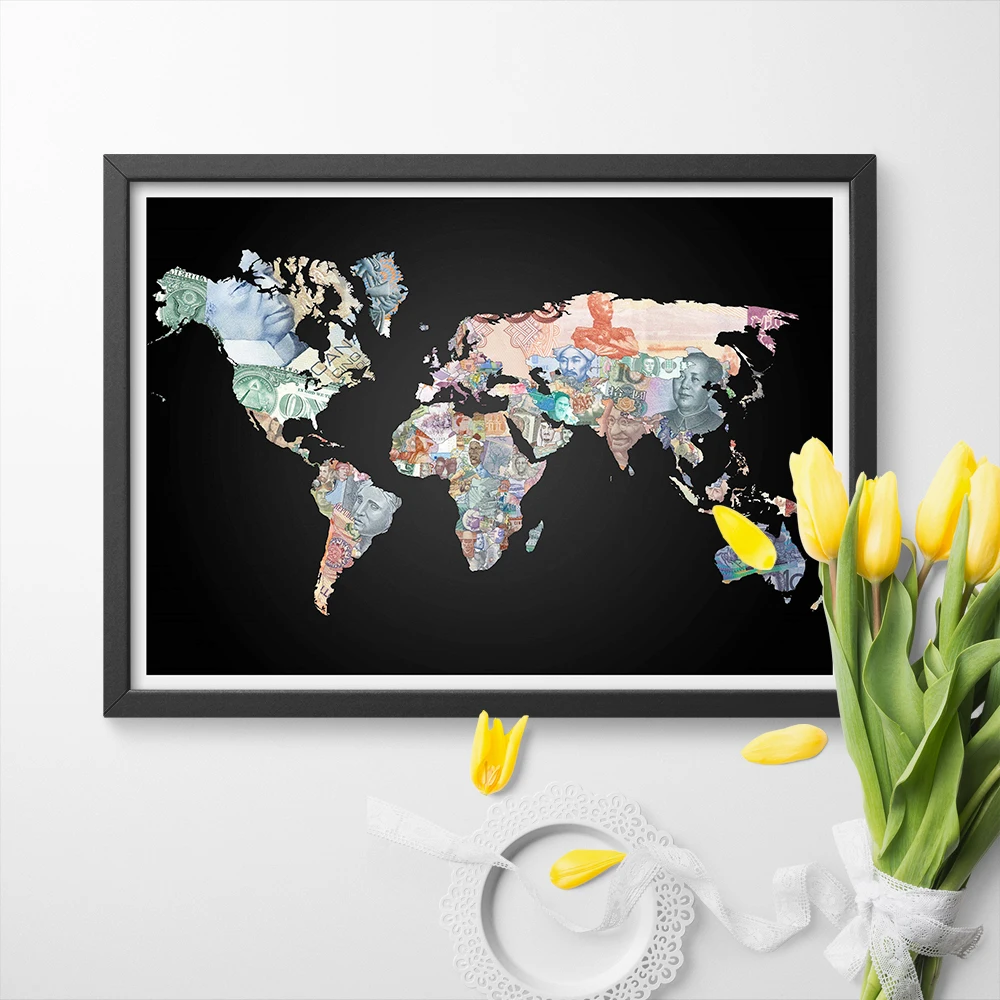 World Map Currencies Around The World Art Posters And Prints Wall Art ...
