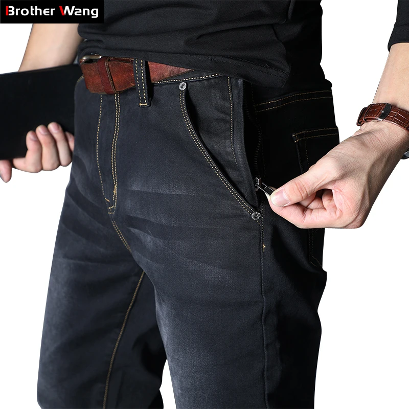 2020 New Men's Brand Jeans Loose Straight Elastic Anti-theft Zipper ...