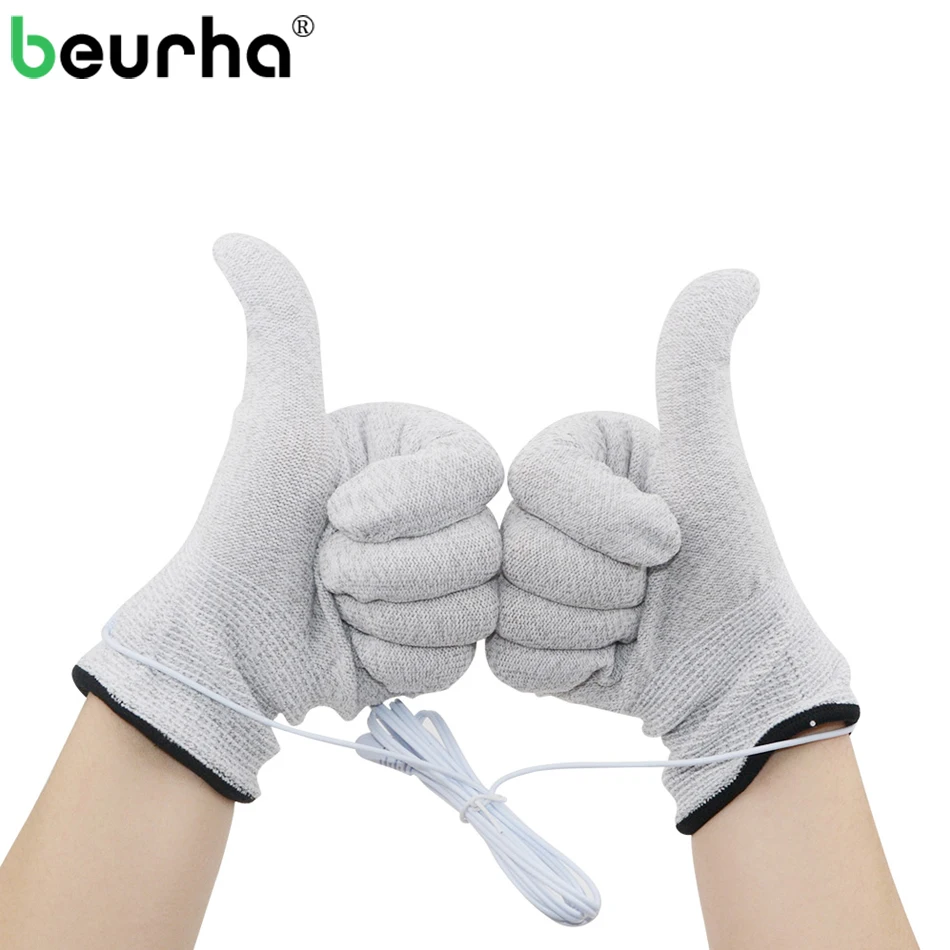 1 Pair Breathable Fiber Electrotherapy Massager Electrode Gloves With Cable Electrode Machine