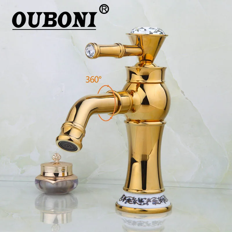 Ouboni Luxury Golden Rotated Bathroom Basin Sink Mixer Tap Faucet ...