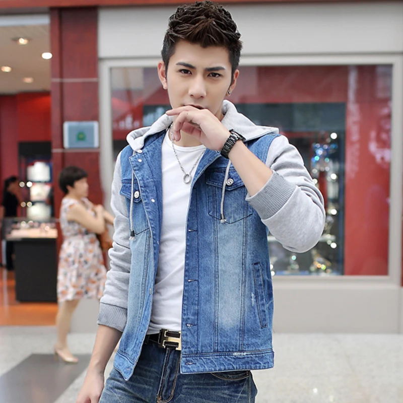 110KG Spring Hooded Men's Denim Jacket 5Xl Youth Thin Coat Fat People ...
