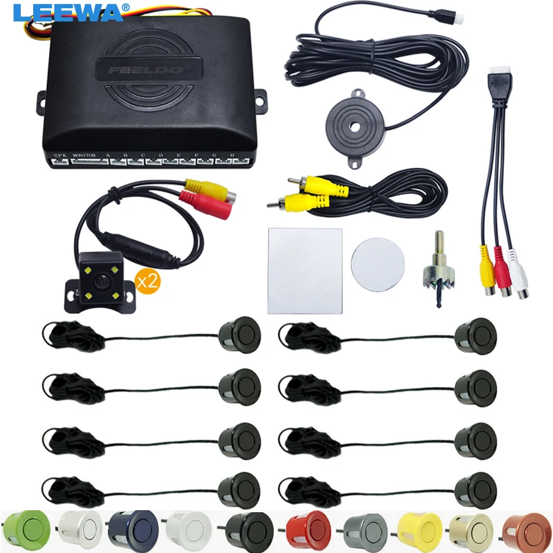 LEEWA white black Car 8 Sensor Parking Sensor with 2pcs Night Vision ...