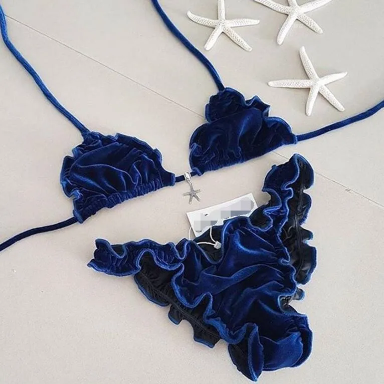 New Velvet Bikini Swimwear Women 2018 Bandage Bikinis Set Push Up