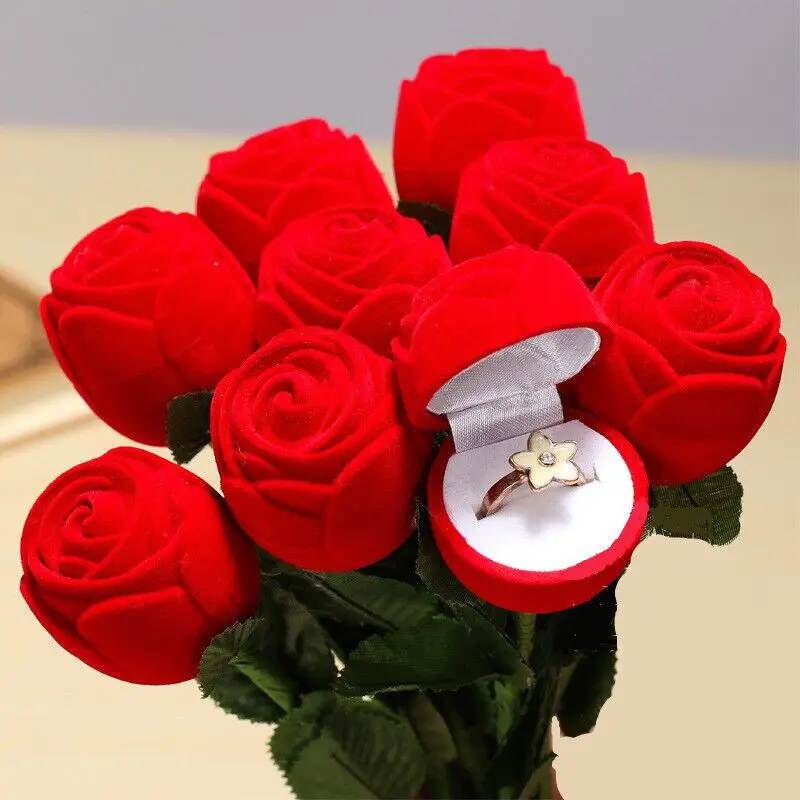 Red Rose Ring Box Personalized Velvet Wedding Originality Gift Box ...