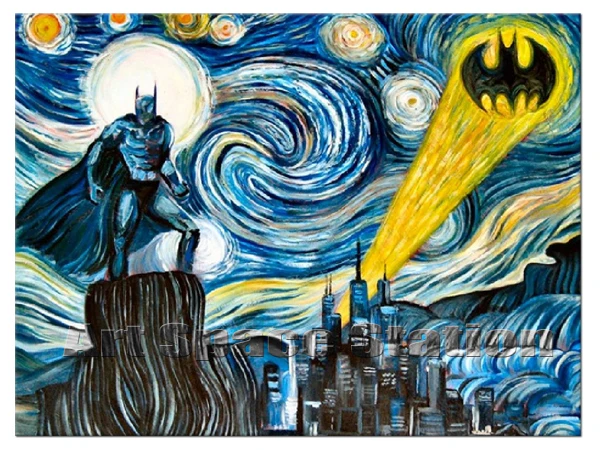 Hand Painted Batman Movie Oil Painting Impressionist Dark Starry Knight ...